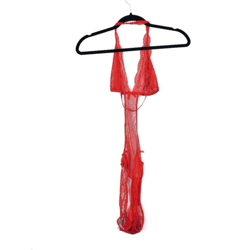 Victoria's Secret Red Sheer Lace One Piece M - Gem